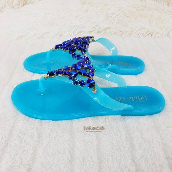 Bella Luna | Shoes | Rhinestone Jelly Sandals Blue | Poshmark